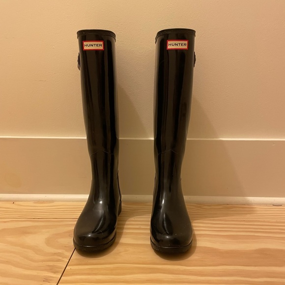 Hunter | Shoes | Hunter Rain Boots Knee High Glossy Black | Poshmark